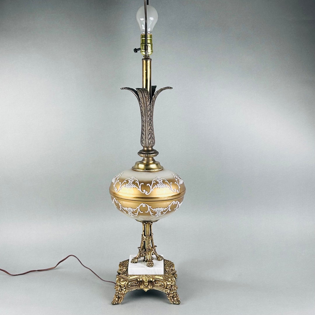 MCM Hollywood Regency Brass Lamp Marble Base ~ Carl Falkenstein Style ...