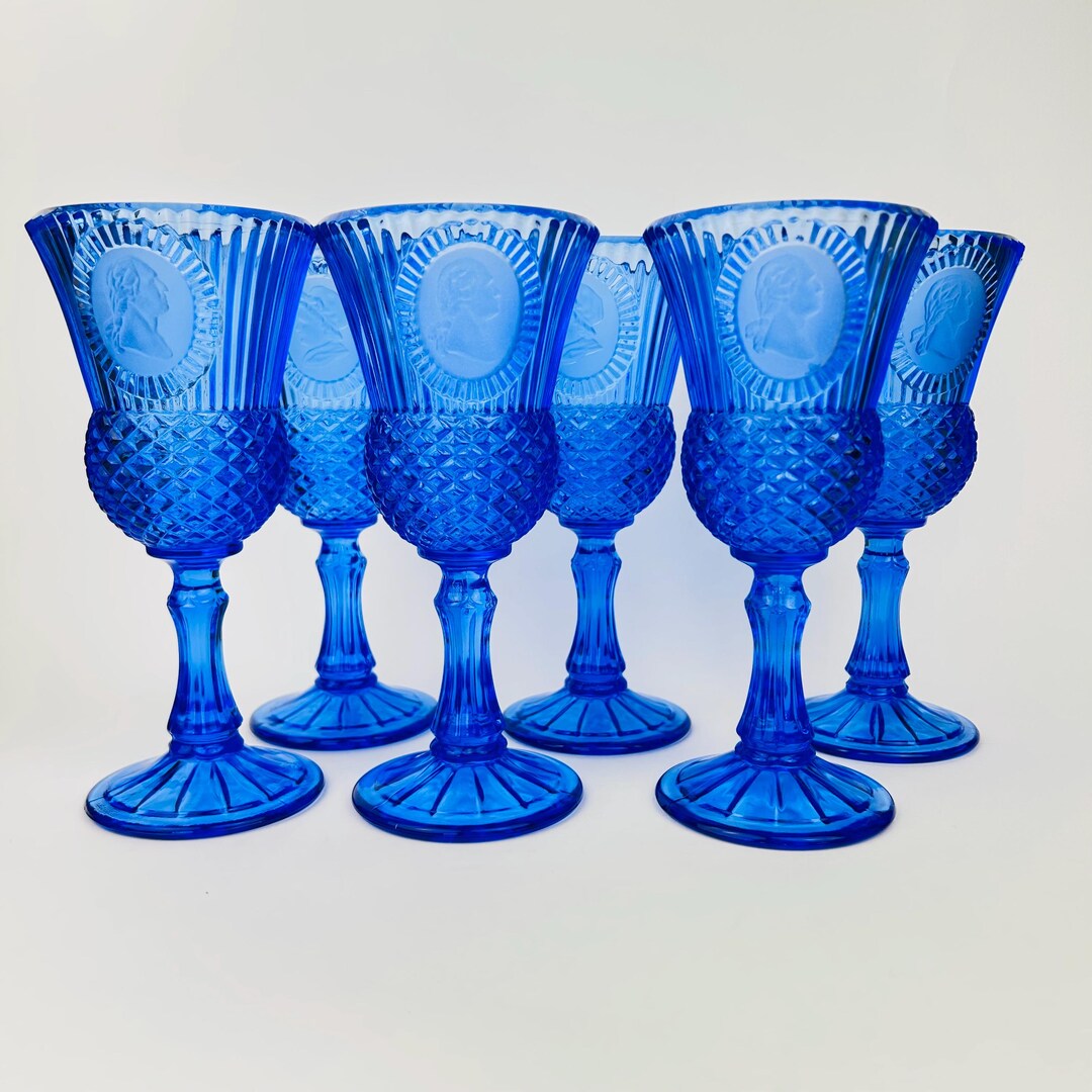 Vintage Avon George and Martha Washington Cobalt Blue Glass Goblets ...