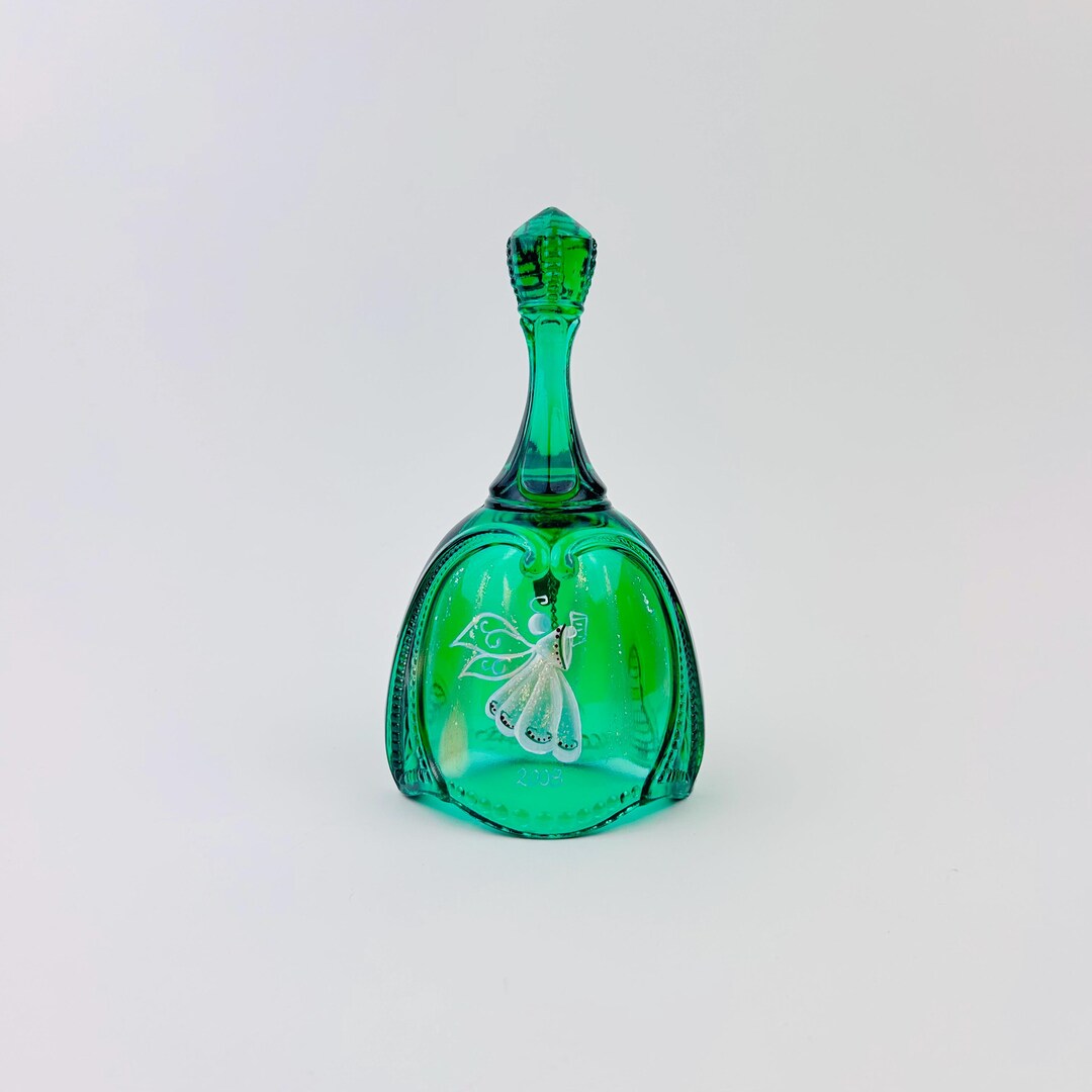 Vintage Fenton Emerald Green Glass Bell Christmas Angel Bell Fenton Art ...