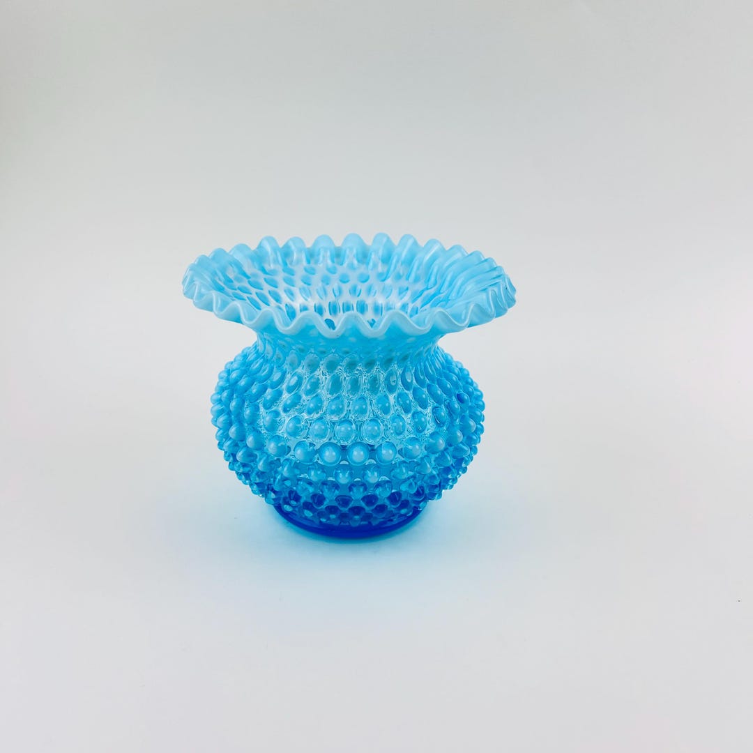 Vintage 1940s Fenton Hobnail Blue Opalescent Ruffled Vase ~ Fenton ...