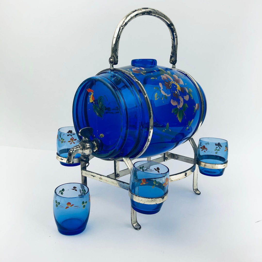 Antique Cobalt Blue Glass Barrel Wine Whiskey Bourbon Scotch Gin Liquor ...