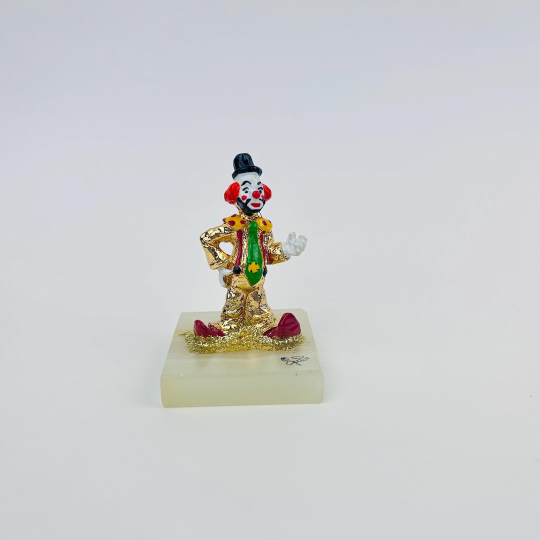 Vintage Clown Sculpture ~ Metal Enamel Circus Clown on Marble Stone ...