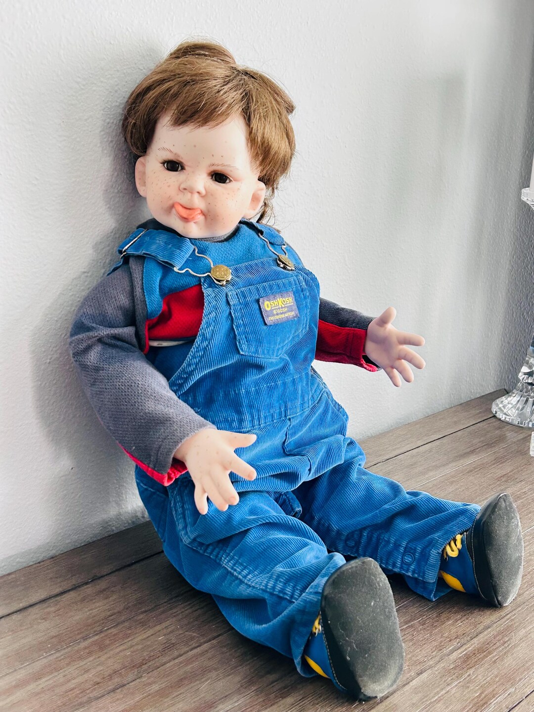 Donna Rubert Porcelain Boy Doll: 1991 Doll Artworks, Blue Corduroy ...