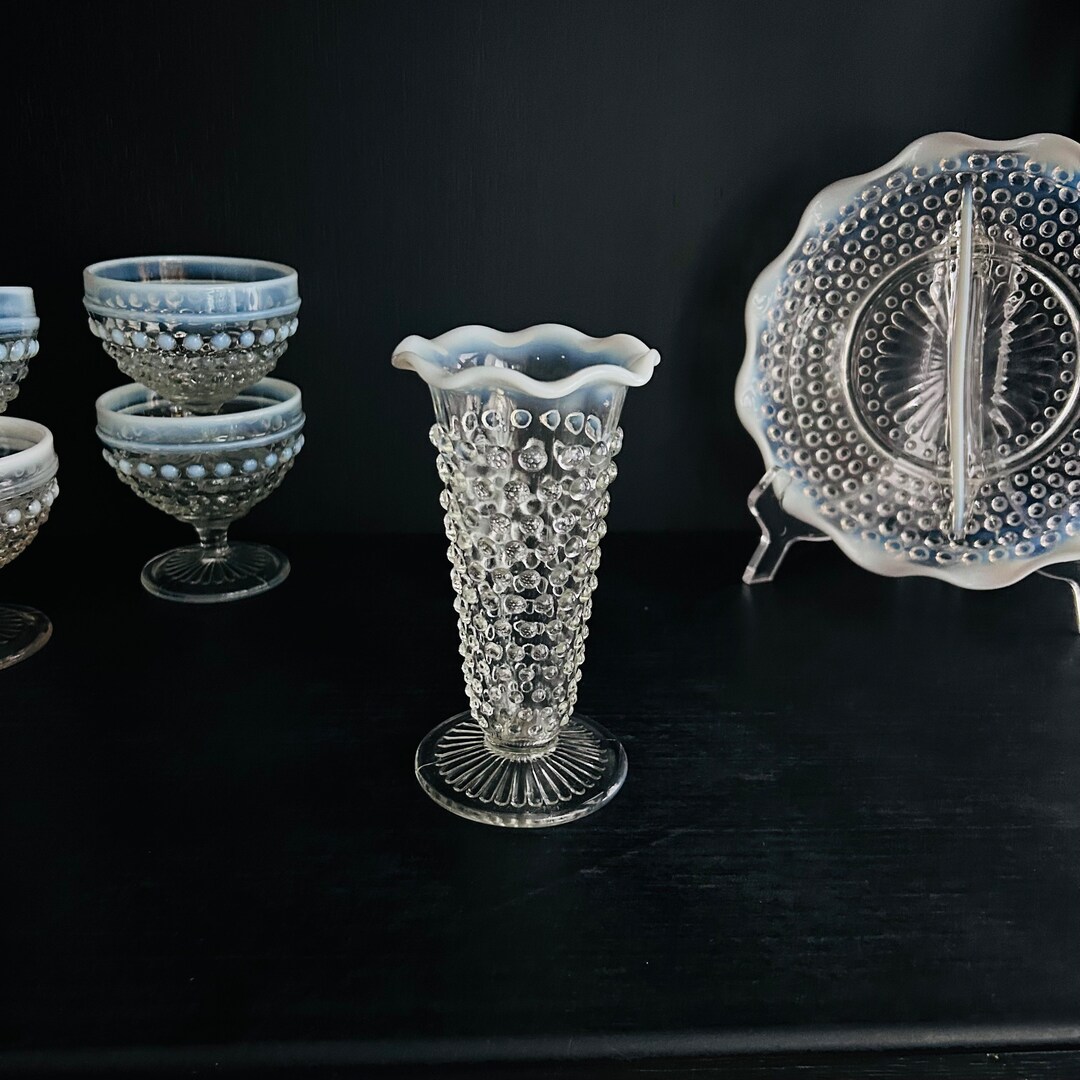 Fenton Hobnail Moonstone Glass Footed Vase ~ Made in USA by the Fenton ...