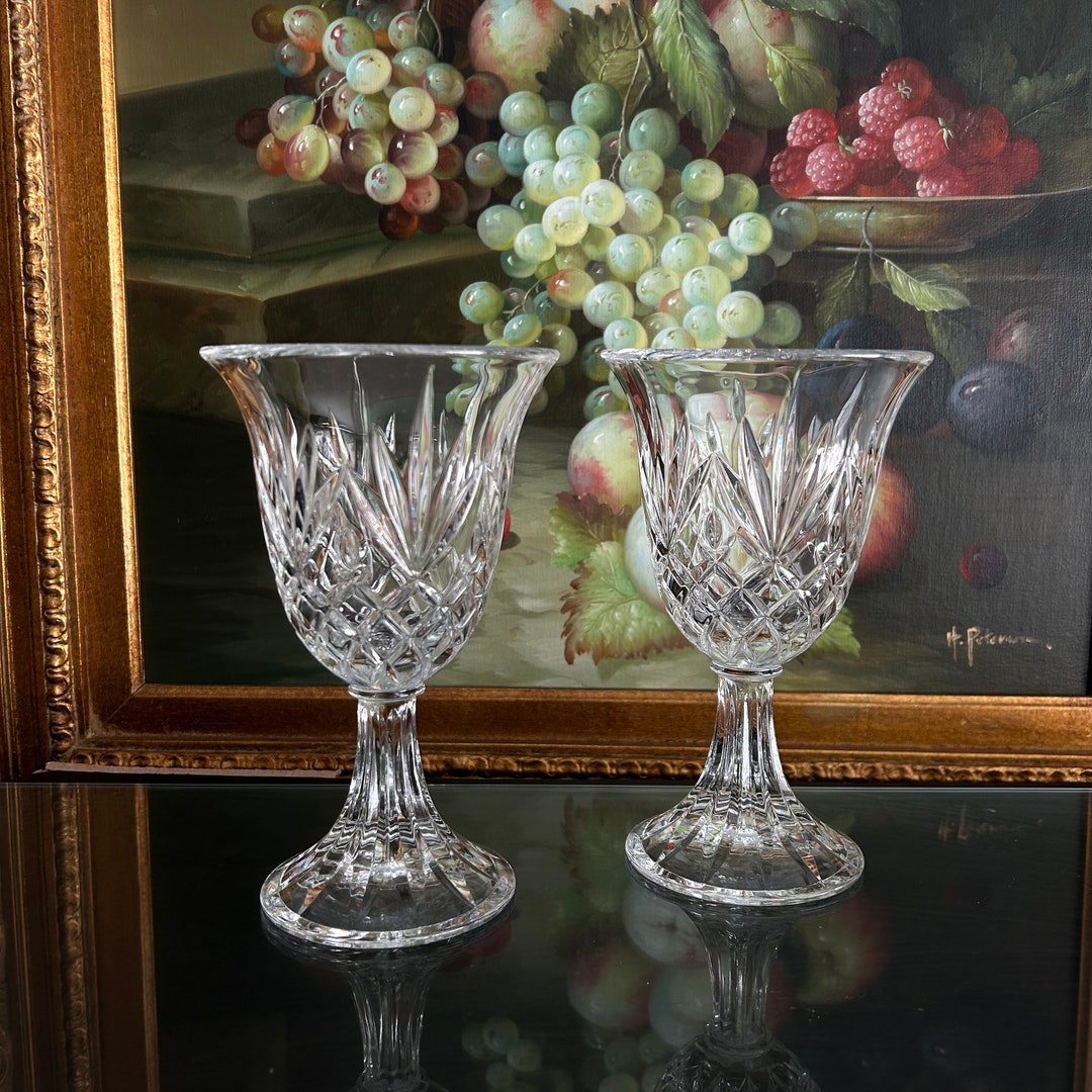 Vintage Lead Crystal Pedestal Goblets Centerpiece Hurricane Vases ...