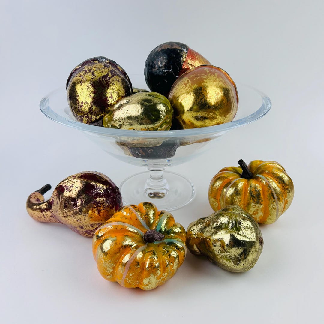 Faux Gold Pumpkins Acorn Gourds Halloween Decorations ~ Harvest Fall ...