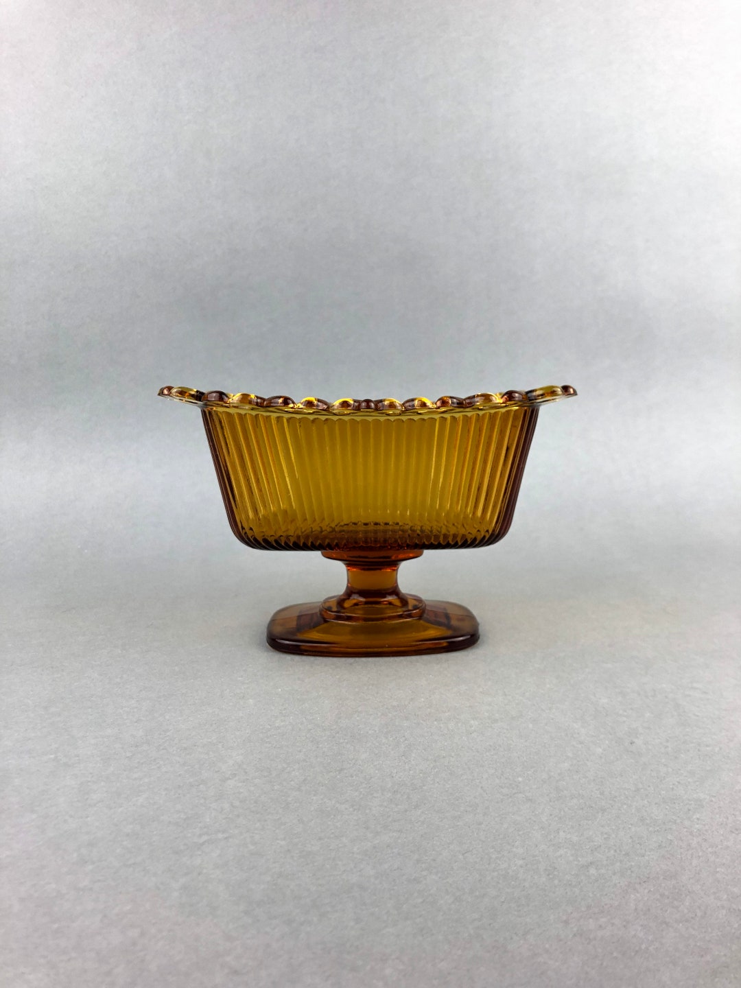 FTDA Amber Glass Rectangle Pedestal Candy Dish Lace Edge Pedestal Bowl ...