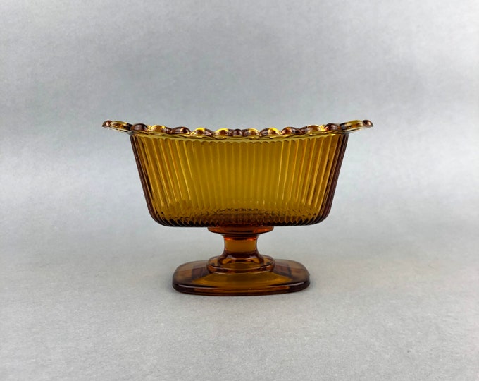 FTDA Amber Glass Rectangle Pedestal Candy Dish ~ Lace Edge Pedestal ...