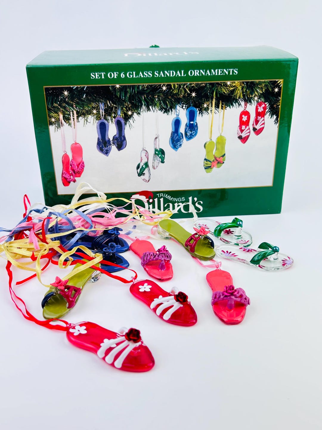 Set of 6 Glass Sandal Ornaments - Flip Flop Christmas Decorations - Fun ...