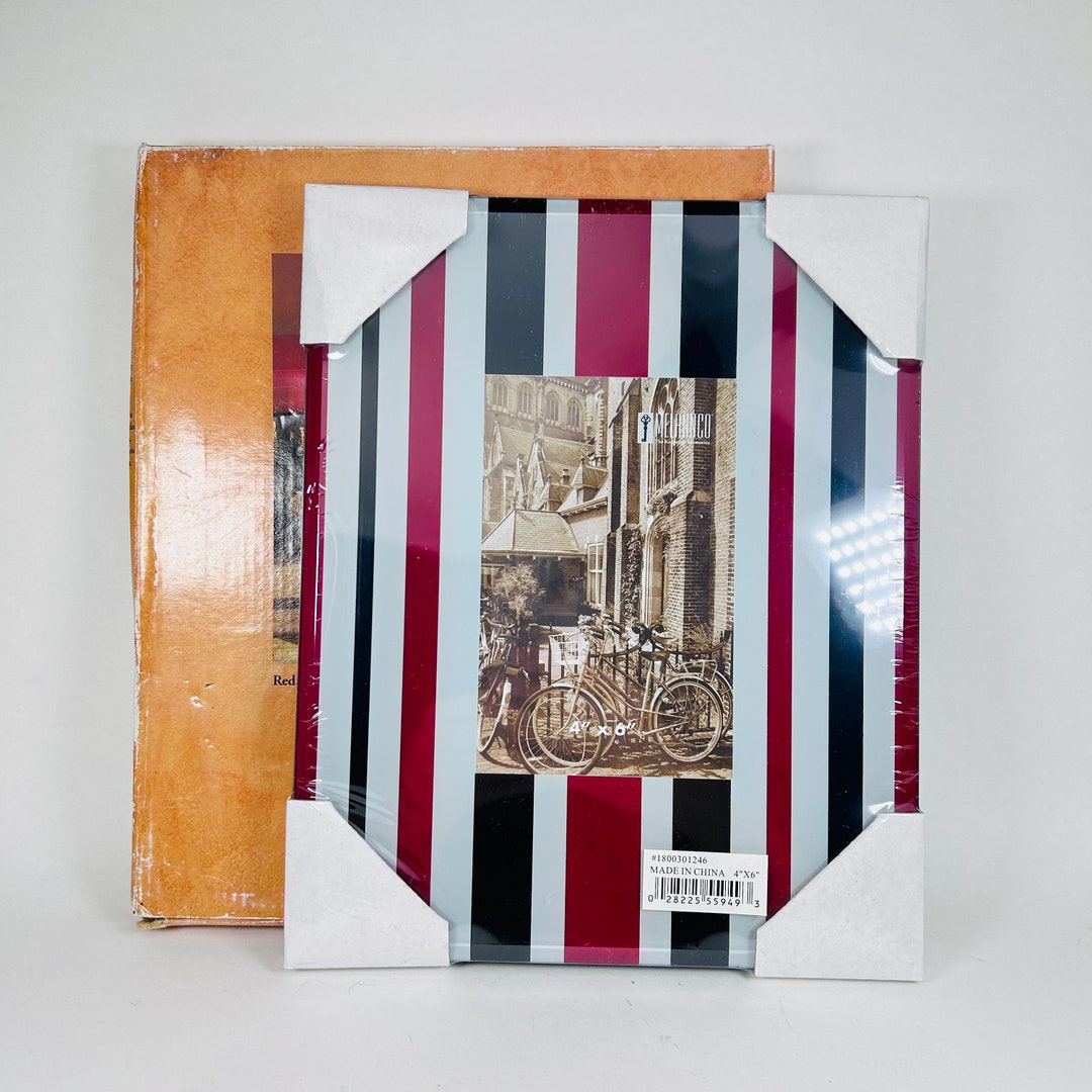 Red Black White Stripe Beveled Cut Glass Picture Frame ~ 4x6 Red Frame ...