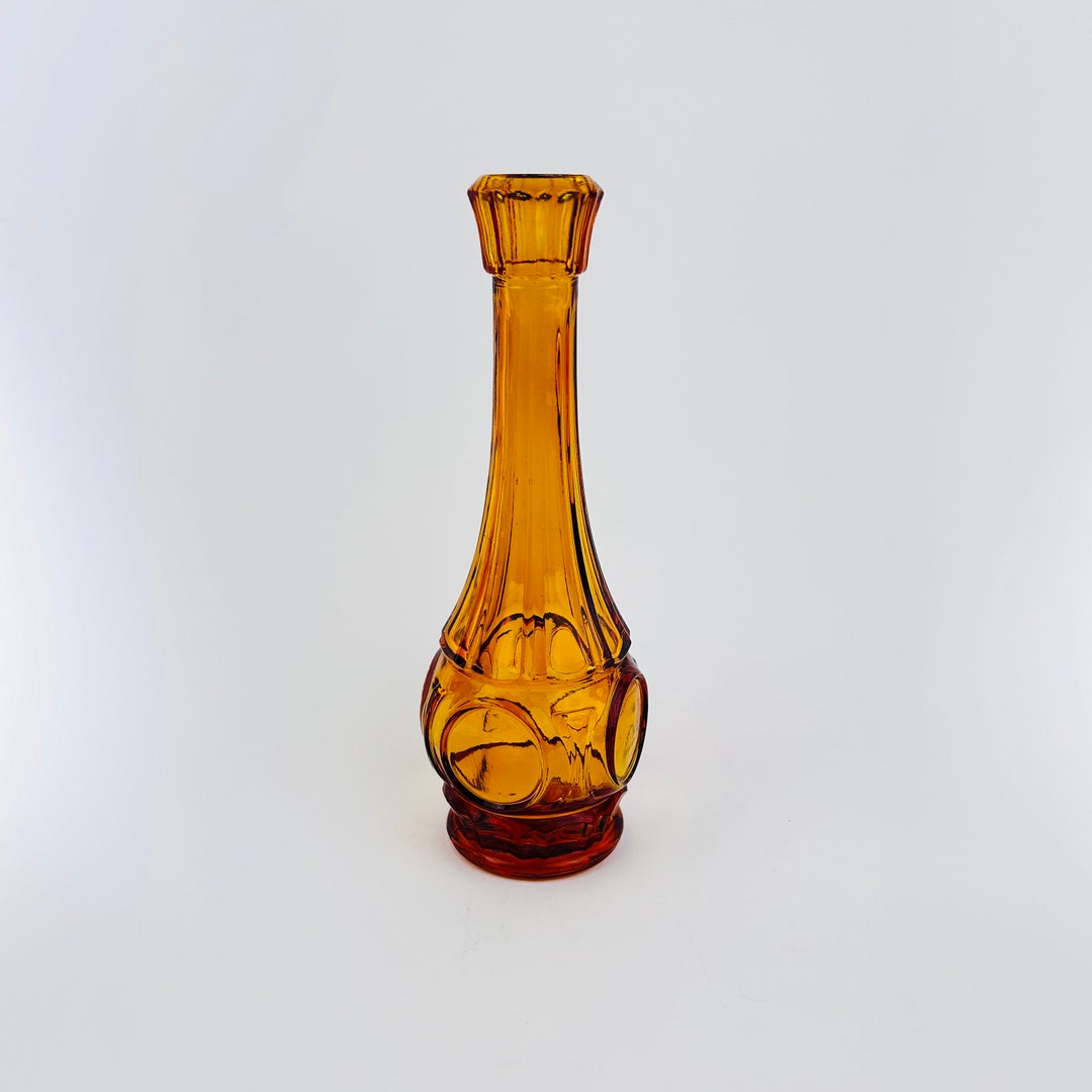 Retro Chic Amber Glass Bud Vase - Vintage Wheaton Coin Glass Design - Etsy