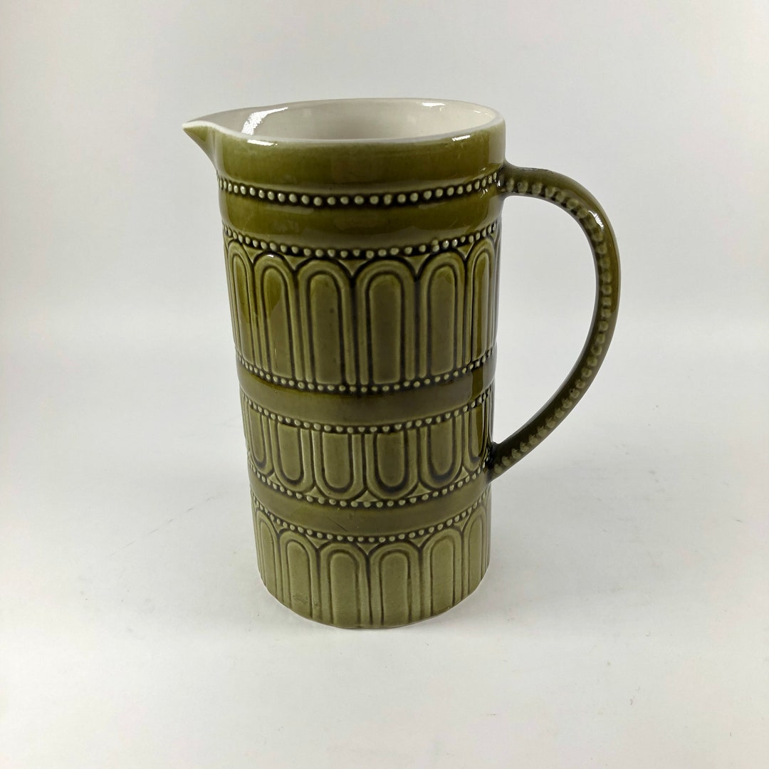 Mid-century Secla Olive Green Ceramic Pitcher ~ Art Pottery Pitcher ...