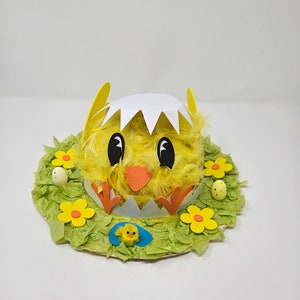 Handmade Decorated Fluffy Easter Chick Bonnet Hat Boys Girls Party Hat ...
