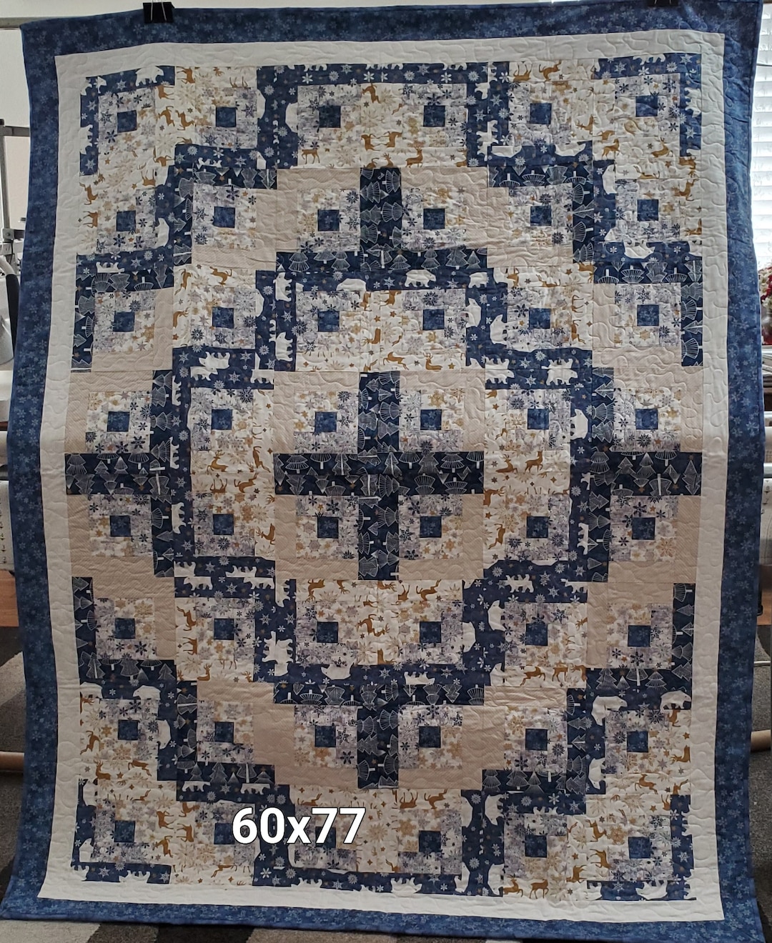 Blue Log Cabin Quilt - Etsy