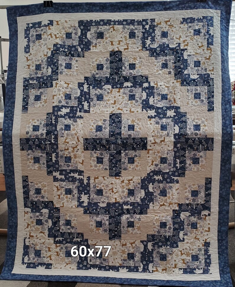 Blue Log Cabin Quilt - Etsy