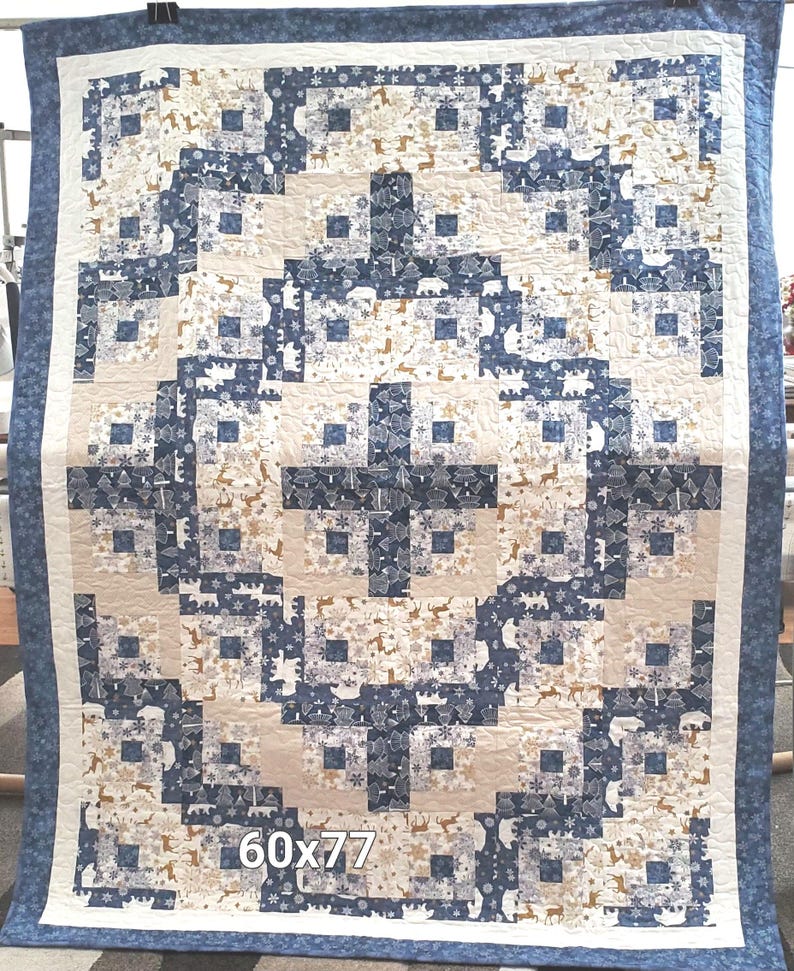 Blue Log Cabin Quilt - Etsy