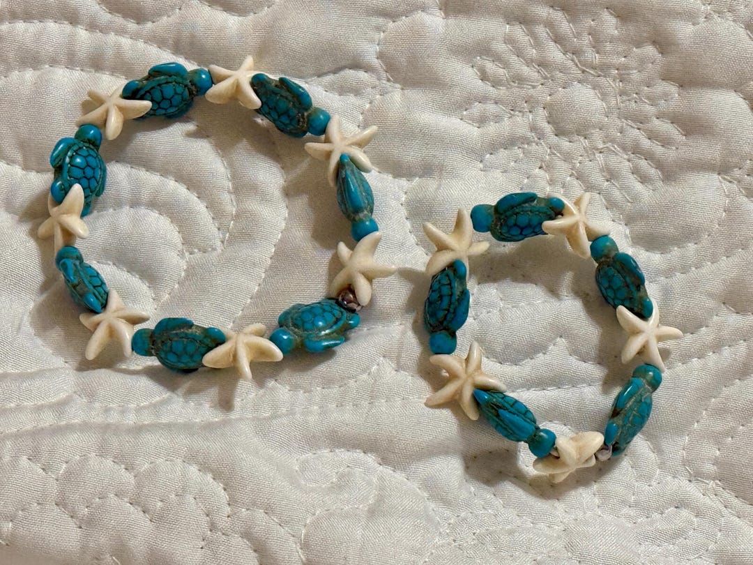 Mother and Child Matching Stretch Bracelets. Sea-themed Bracelets. Kids Jewelry. Sea Turtles ...