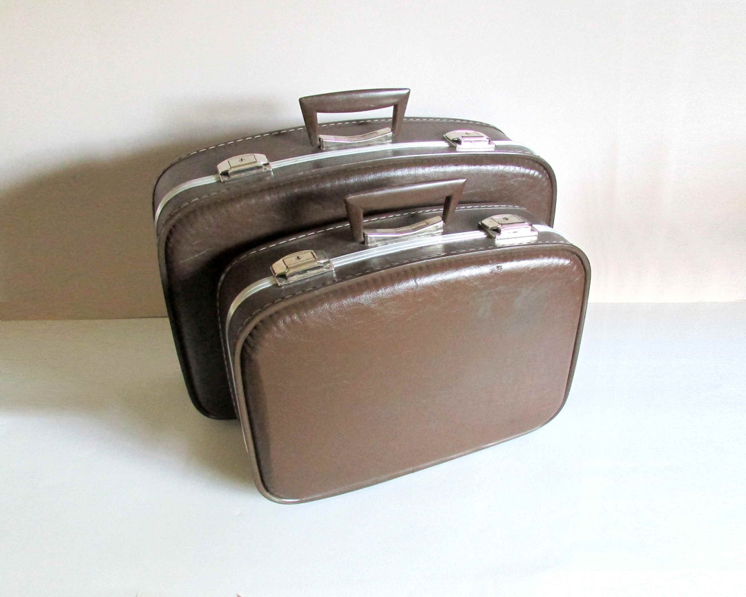 Mid Century Mocha Brown Hard Shell Stacking Luggage Suitcases Nesting ...
