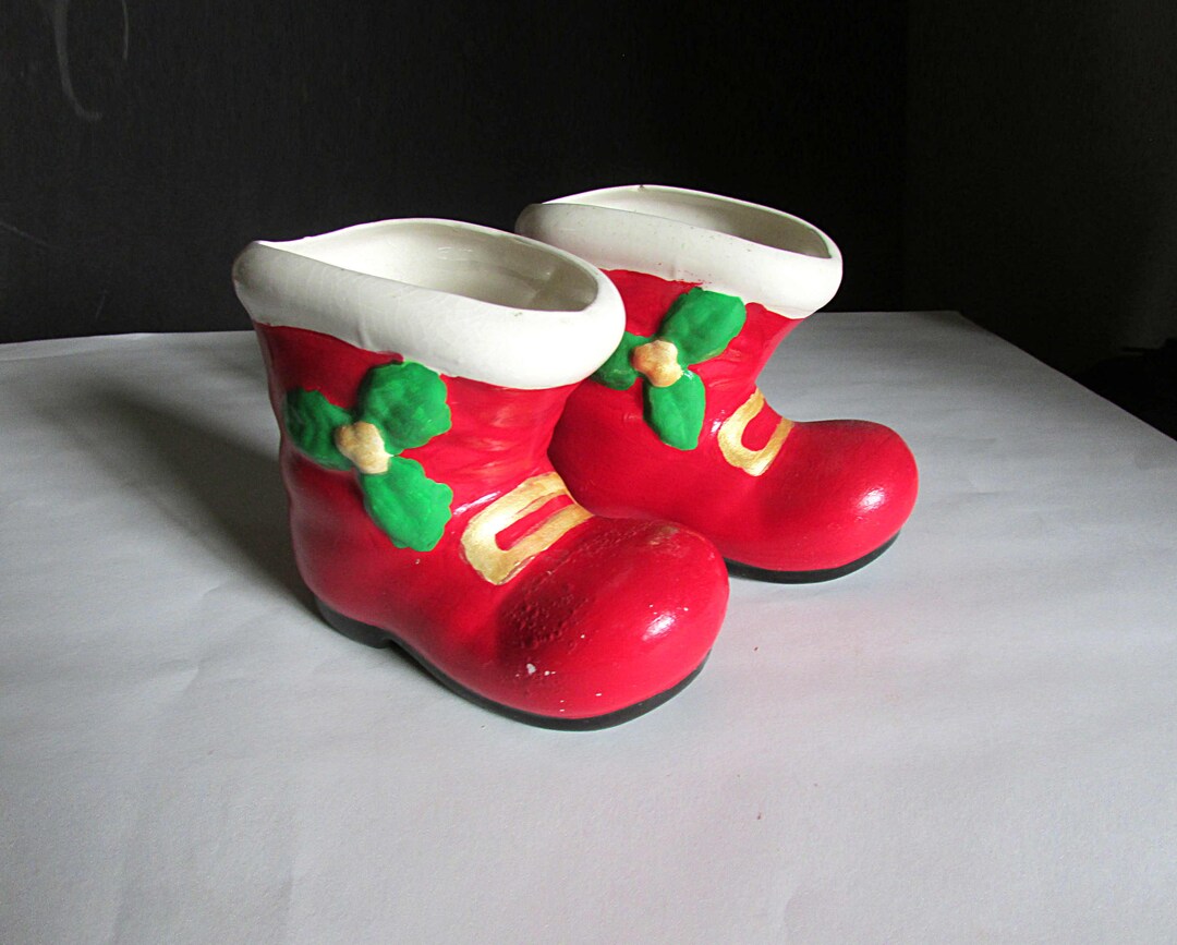 Pair Vintage Santa Claus Christmas Boots Holiday Display 5x2.5x4 Tall ...