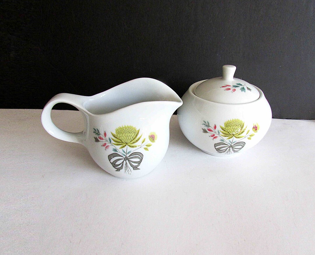 1960s Kenmark China Strawflower Pattern Cream and Sugar Set Mid Century ...