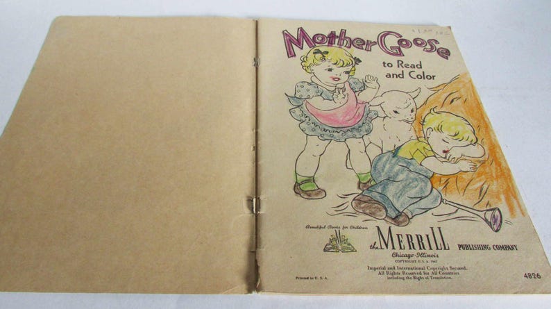 Mother Goose Rare Vintage Coloring Book 1943 Merrill Co Publisher 4826 ...