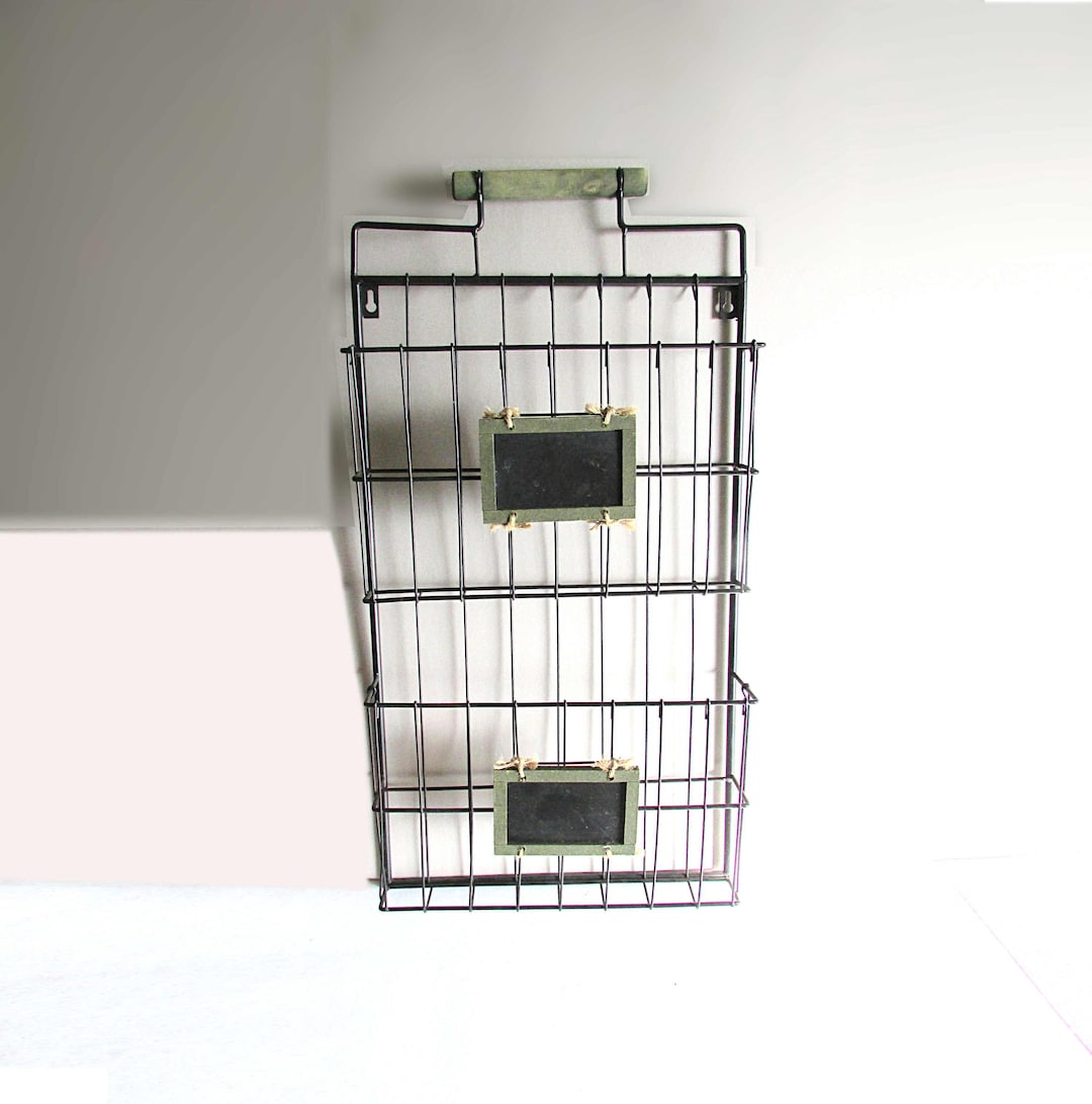 2 Tiers Black Wire Wall Mounting File Holder Organizer With Baskets ...