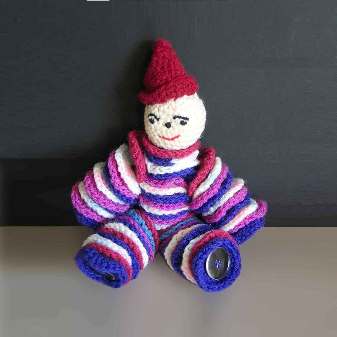 Soft Hand Crocheted Acrylic Yarn Doll Figure Toy Clown Display Button ...