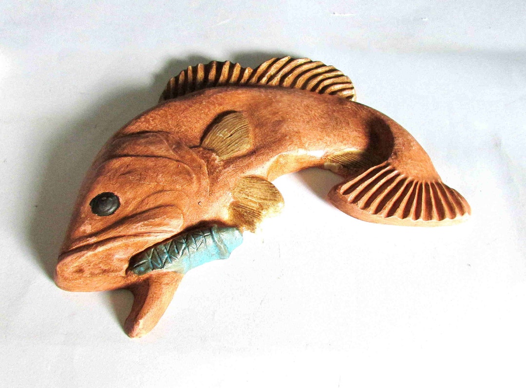 1960s Chalk Ware Fly Fish Trout With Pinecone Wall Plaque Mid Century 1 ...