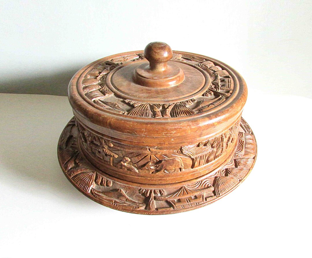 Philippines Monkey Pod Hand Carved Wood Cake Stand, Dome Top, 1970s ...