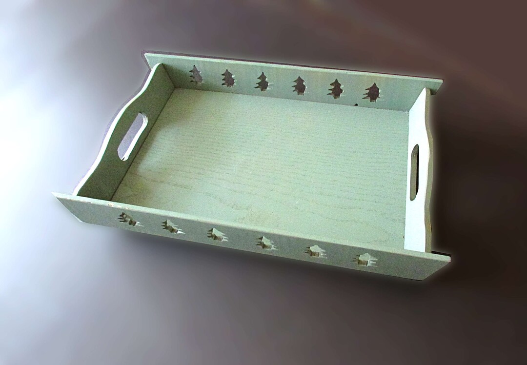 Painted Wood With Handles Pine Tree Cutouts Serving Tray 19.5x12.25x2.5 ...