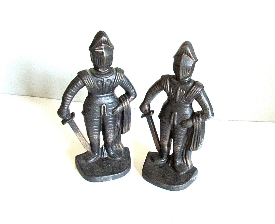 Vintage Pair Cast Iron Medieval Knight in Armor Figural Bookends ...