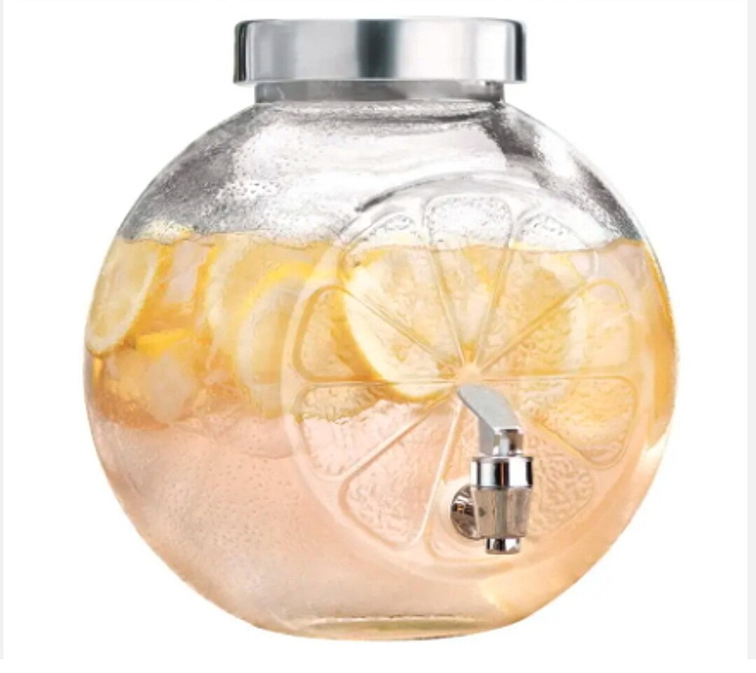 Embossed Lemon Cold Drink, Beverage Dispenser, Clear Glass, Silver ...