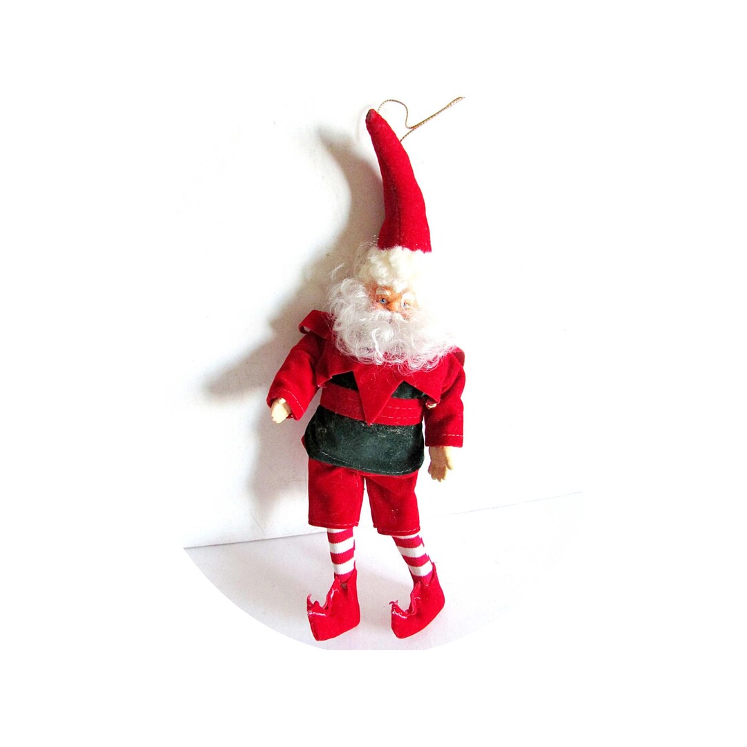 Vintage Santa Elf Jester Shelf Sitter, With Plastic Face, Spun Beard ...
