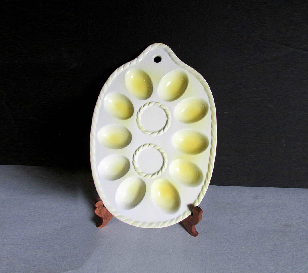 Vintage Mustard Yellow Ceramic Deviled Egg Plate Made in Japan Easter 6 ...