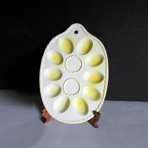 Vintage Mustard Yellow Ceramic Deviled Egg Plate Made in Japan Easter 6 ...