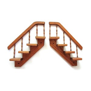Pair Facing 4 Stair Step Shelves Display Wall Hanging Vintage Wood ...
