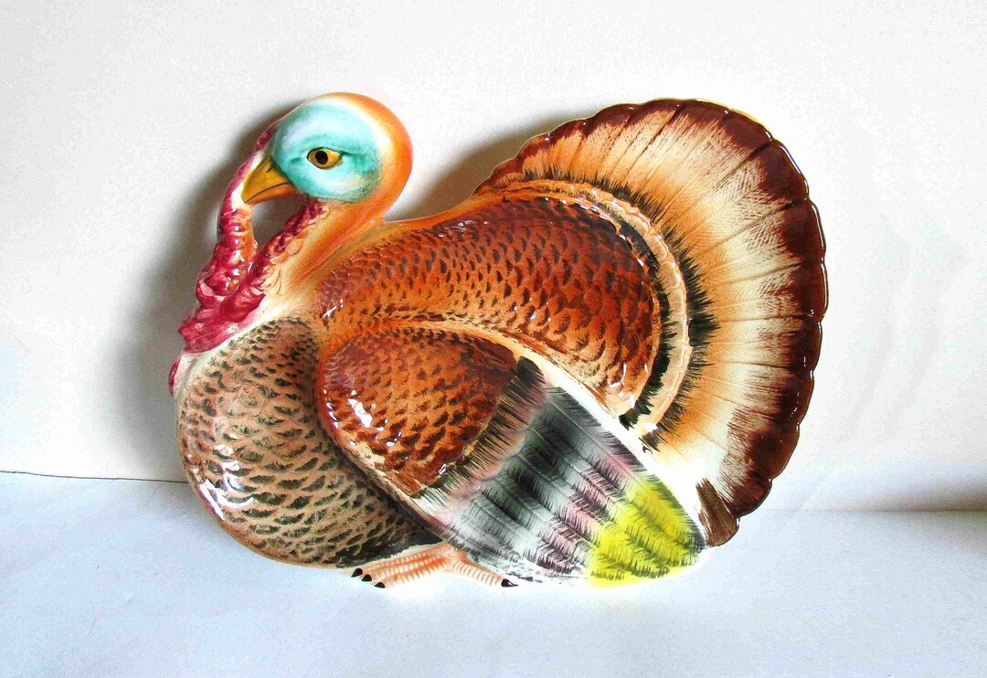 Hand Painted TURKEY Divided Plate Figural Platter, Relish Tray ...