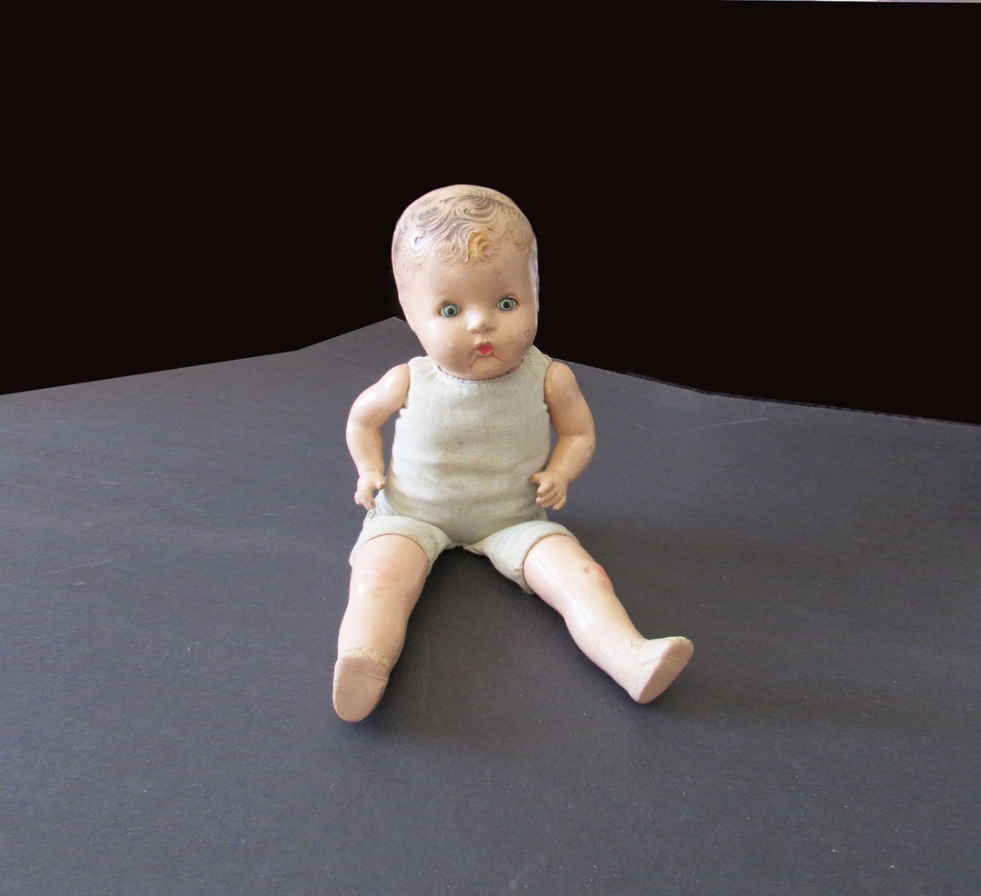 Antique Blinking Tin Eye, Composition and Cloth Horseman Baby Doll, Cry ...