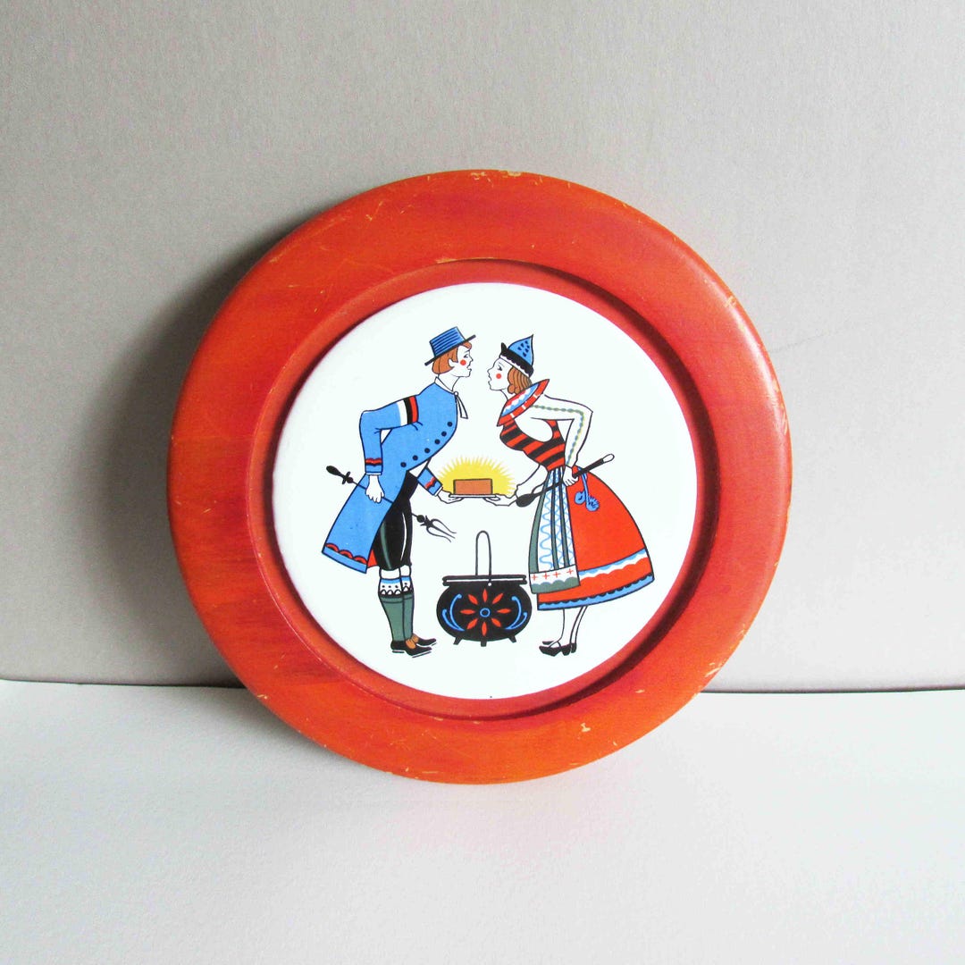 Vintage Scandinavian Footed Cheese Tray Tile Trivet With Wood Frame 9 ...