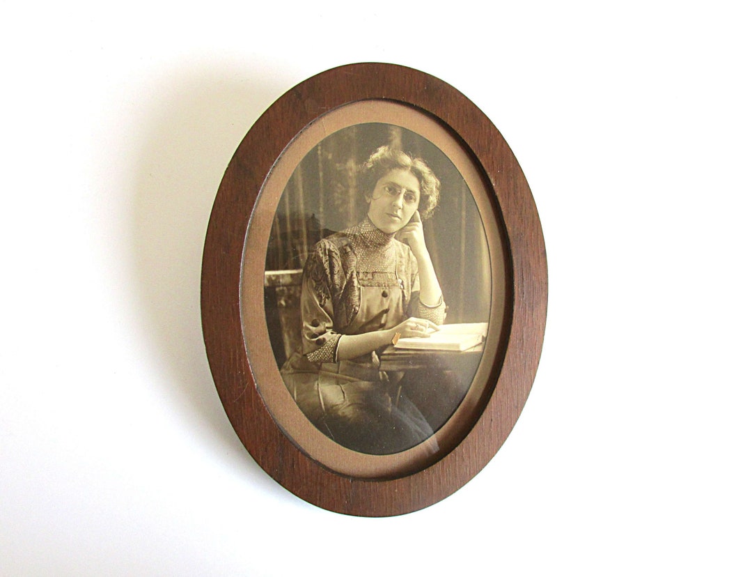 Antique Sepia Photograph of Seated Reading Woman, Matted in Old Oval ...