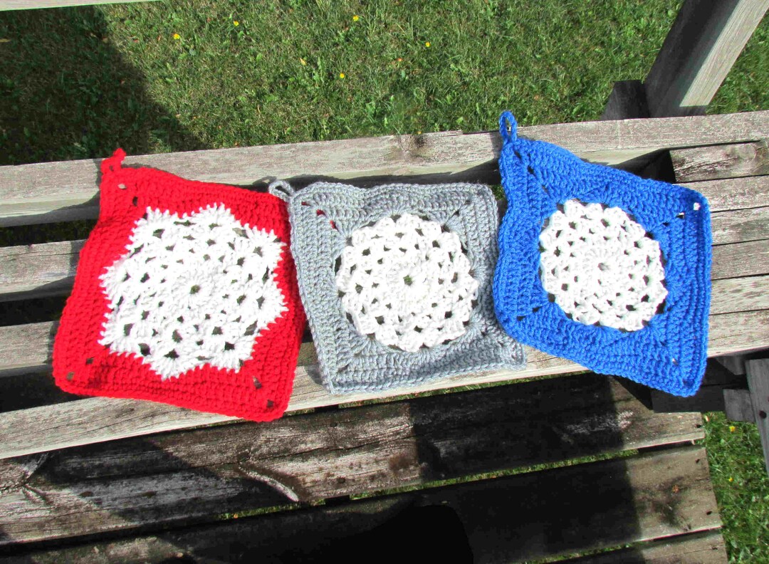 3 Vintage Hand Made Kitchen Display Snowflake Pot Holders, Hot Pads ...