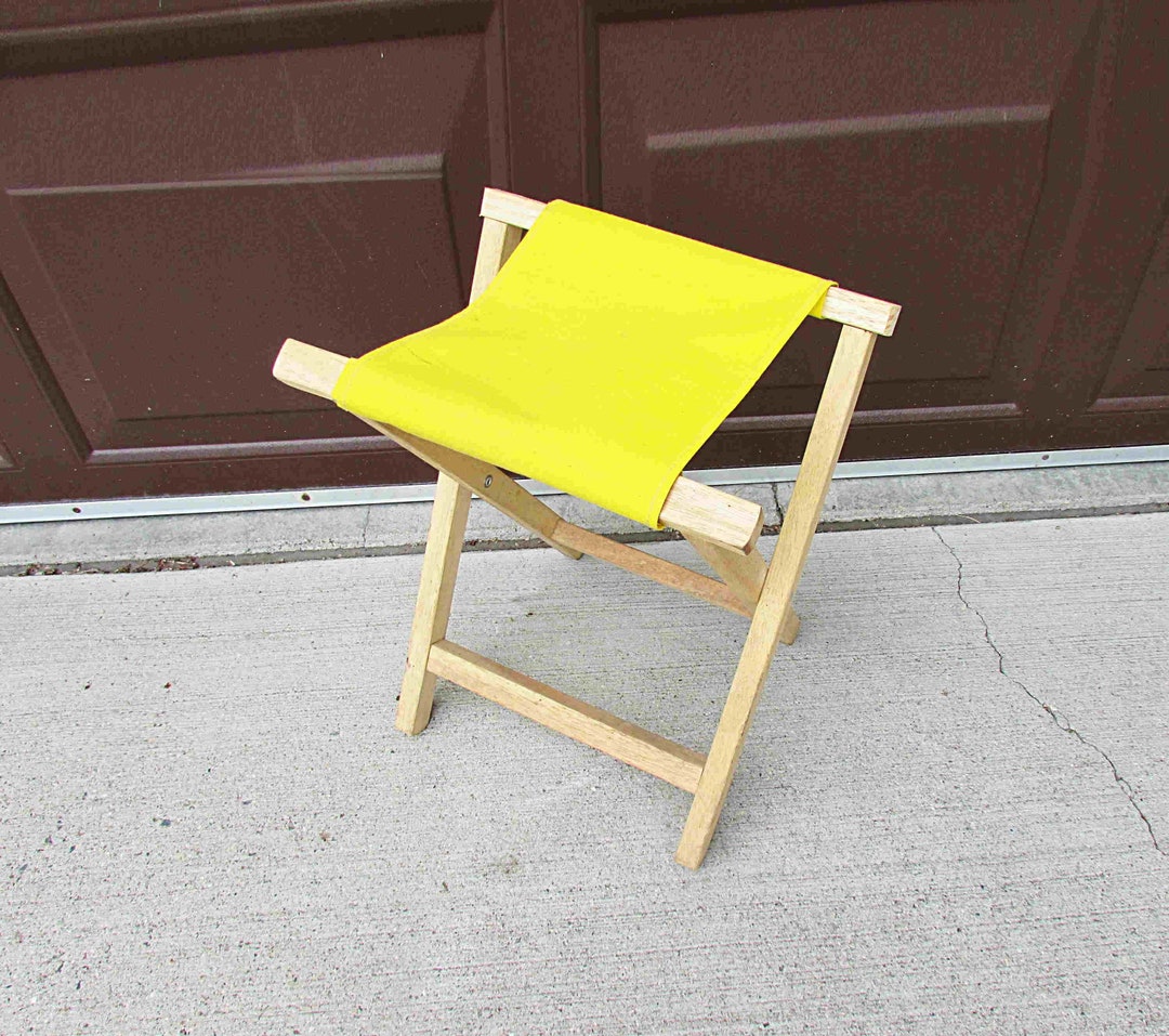 Yellow Wooden Folding Stool Chair Beach Outdoor Camping Fishing ...
