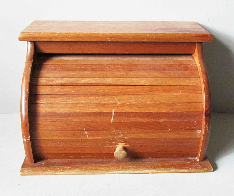 1980s Vintage Oak Wood Country Roll Top Style Bread Box Rustic - Etsy