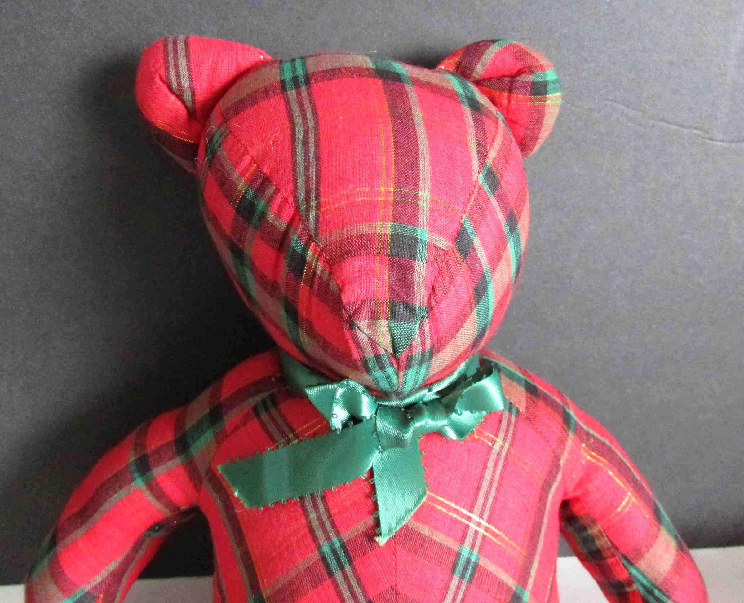 Handmade Classic 12 Inch Teddy Bear Plush Toy Plaid With Gold Threads ...
