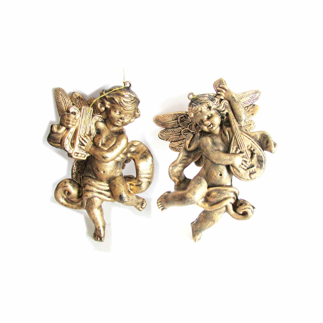 Choice: Gold Plastic Musical Cherub Angel Playing Harp or Mandolin ...