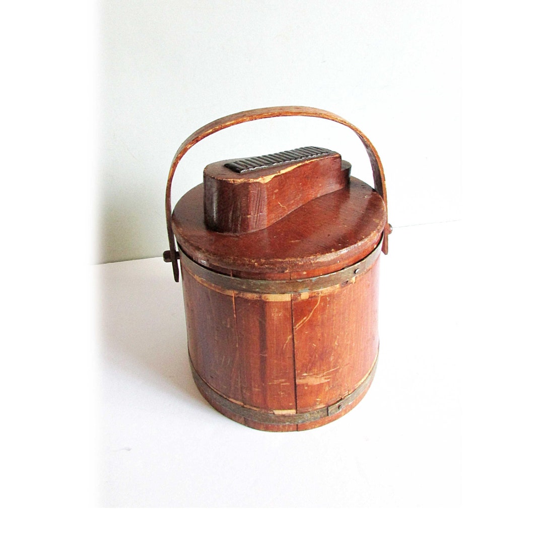 Vintage Wood Firkin Shoe Shine Bucket Box 1940s, Barrel Shape With ...