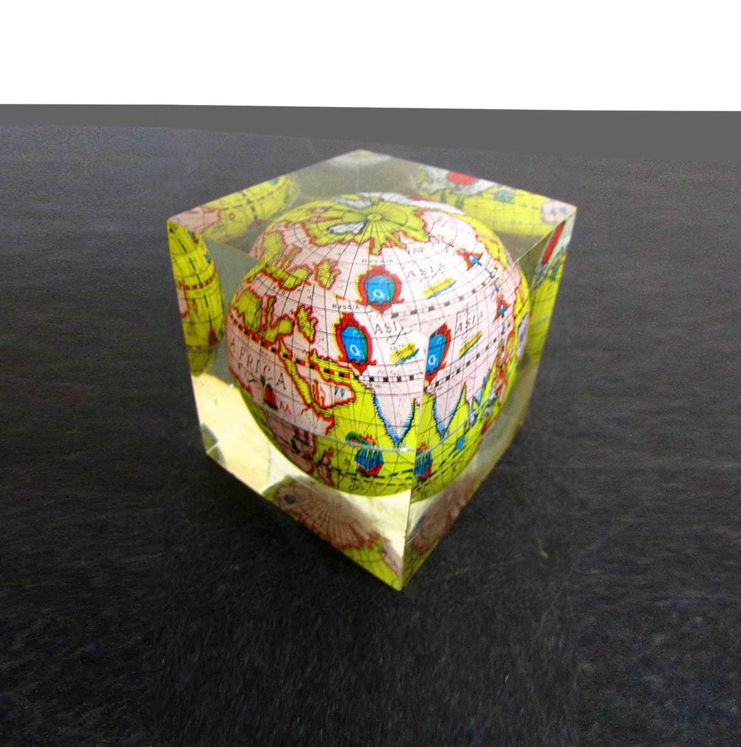 Vintage Lucite Clear Acrylic Encased World Earth Antique Globe Map 2 ...