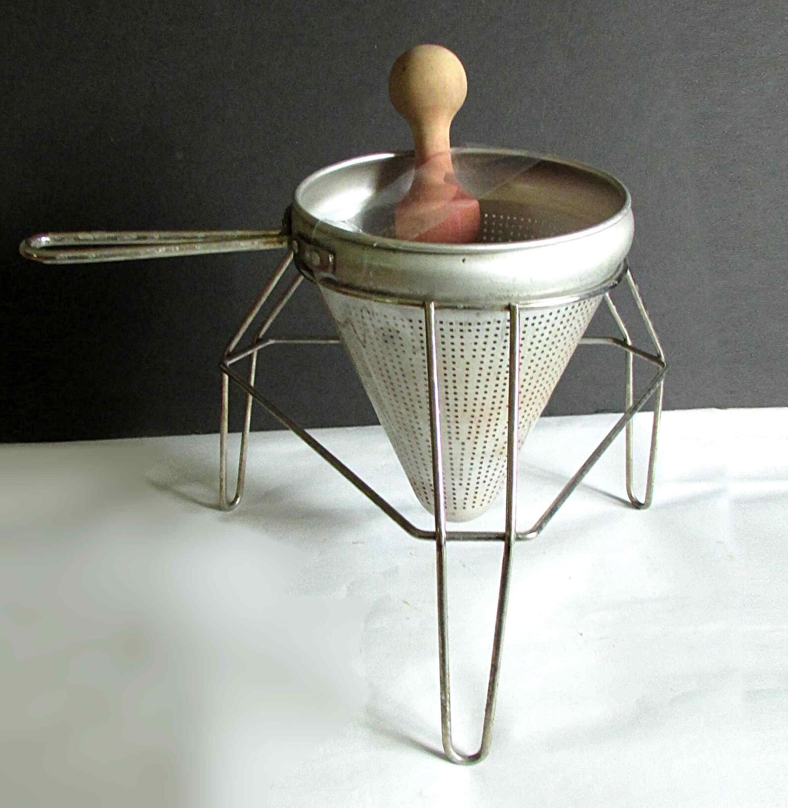 Vintage Aluminum Food Mill Cone Sieve Colander Strainer With Wood ...