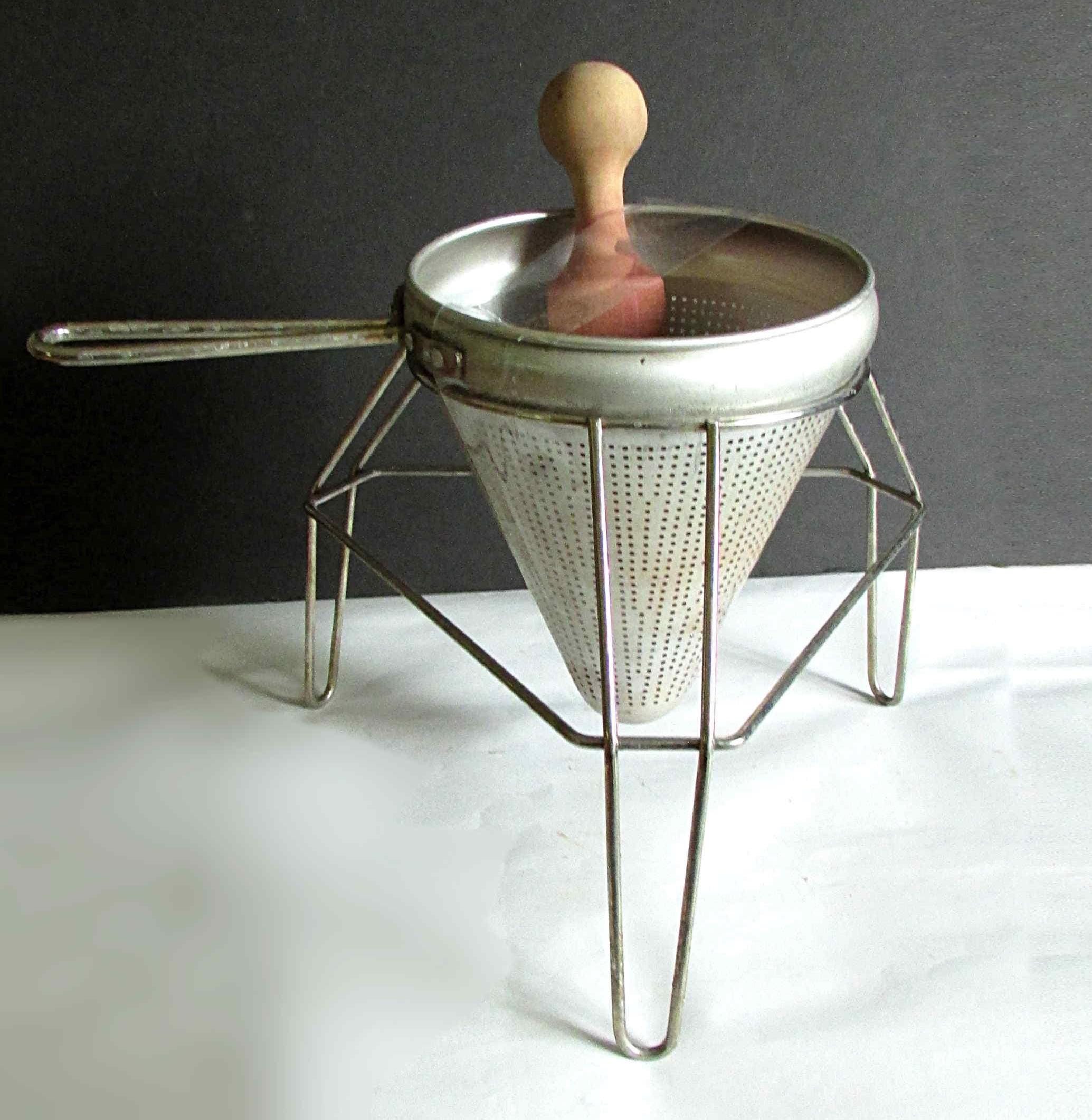 Vintage Aluminum Food Mill Cone Sieve Colander Strainer With Wood ...