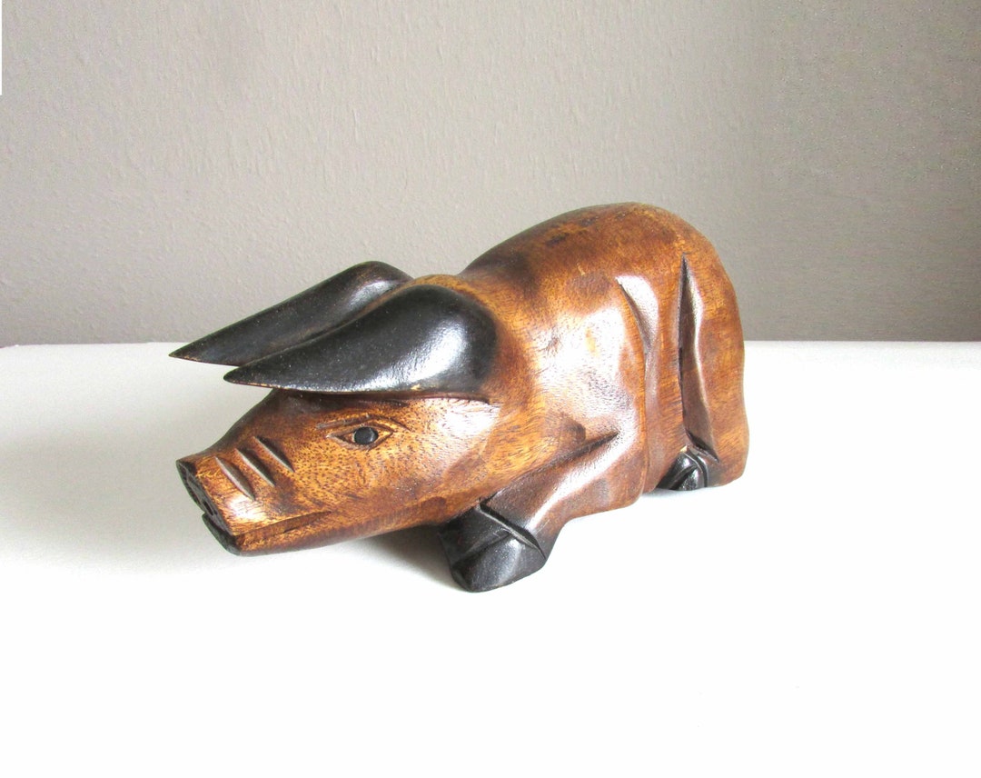 Hand Carved Wooden Pig Figure Rustic Country Decor 10x4.5x5 Inches Tall ...